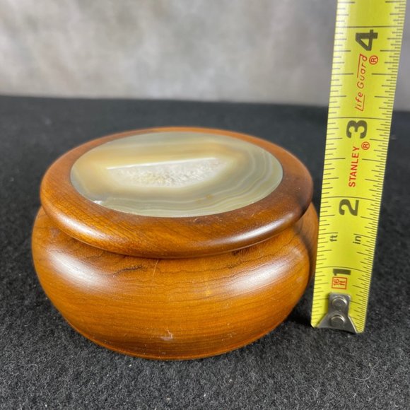 Accents | Small Vintage Hand Carved Wood Trinket Box With Inlaid Quartz ...